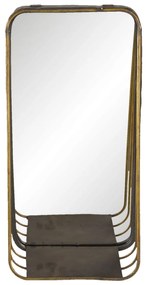 Zlaté podlouhlé zrcadlo v kovovém rámu s dřevěnou poličkou Gold - 19*11*39 cm