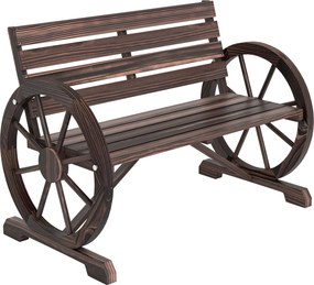 Outsunny Zahradní Lavice Dřevěná Rustikální Lavice s Kolečkovými Opěrkami Wagon Wheel Lavice Venkovní Lavice Terasová Lavice Parková Lavice z Masivní…