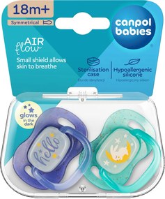 Canpol babies Dudlík svítící silikonový symetrický NIGHTGLOW 18m+ 2ks kluk