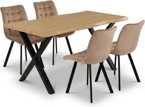 Vikio Jídelní set pro 4 osoby 160x90 cm dub noha X béžová židle VJS236-4BE-S