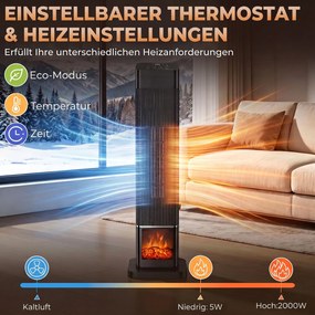HOMCOM keramický teplovzdušný ventilátor s efektem plamene, 2000 W
