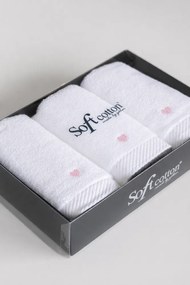 Dárková sada malých ručníků MICRO LOVE, 3 ks Bílá / růžové srdíčka