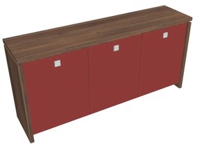 Nízká skříň Verno 188 x 46 x 90 cm, skleněné dveře, ořech / červená