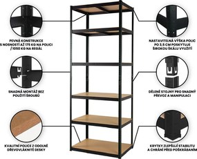 Fistar Regál 220x120x40 cm lakovaný 6-policový, nosnost 720 kg - ČERNÝ