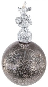 Stříbrná antik skleněná vánoční koule se sobem – 7x14 cm
