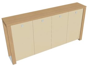 Střední šatní skříň Verno+ 260 x 46 x 130 cm, skleněné dveře, dub světlý / vanilka
