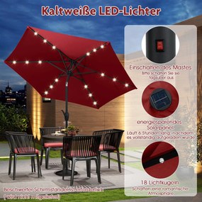 Costway Slunečník 230 cm s LED solárním osvětlením a klikou