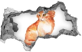 Wallmuralia Díra 3D fototapeta nálepka Červená kočka 95x73 cm