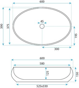 Rea Maya, keramické umyvadlo na desku 600x390x150 mm, bílá lesklá, REA-U5660