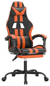 Otočná herní židle s podnožkou černá a oranžová umělá kůže,  349537
