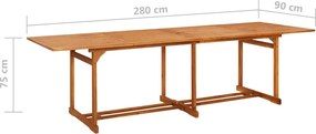vidaXL Zahradní jídelní stůl 280 x 90 x 75 cm masivní akáciové dřevo [315947]