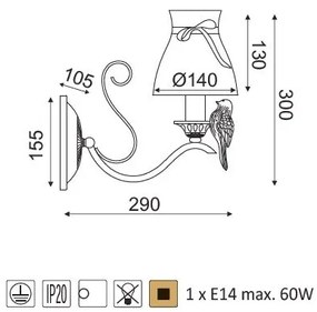 ACA DECOR Nástěnné svítidlo EKAVI max. 60W/E14/230V/IP20