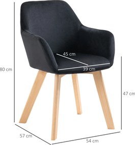 HOMCOM Sada 2 ergonomických kuchyňských židlí s prodlouženými područkami a opěradlem, nosnost do 120 kg, polyester a dřevo, černá 54x57x80 cm | Aosom…