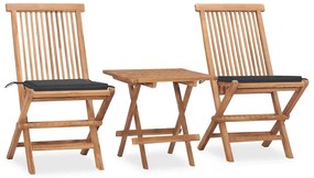 3dílný skládací zahradní jídelní set s poduškou masivní teak 3063198