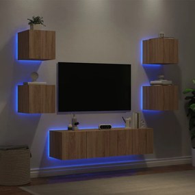 vidaXL 6dílná obývací stěna s LED osvětlením kompozitní dřevo [3216855] Barva: kouřový dub
