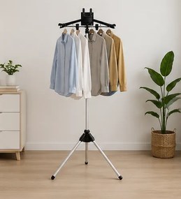 věšák, stojan na prádlo, skládací, výsuvný, kov/plast, 85-160x46x46 cm, chrom/černá, Dekorino TK20260042
