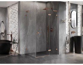 Mexen Lunar, L pravostranný výklopný sprchový kout 85 x 80 cm, 8mm čiré sklo, profil měděná matná, 834L-085-080-65-00-P