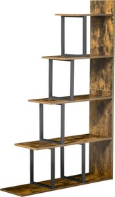 HOMCOM Knihařský regál s 5 policemi ve stylu industriálního schodiště 102 x 30 x 160 cm Rustikální hnědá
