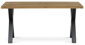 AUTRONIC Stůl jídelní, 160x90x75 cm, masiv dub, kovové podnoží ve tvaru písmene "X" , černý lak