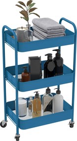 HOMCOM Úložný Vozík s Kolíky 3 Košíky a Ocelový Rám pro Obývací Pokoj, Ložnici, Kancelář a Kuchyň 45x30.6x79 cm Tmavě Modrý | Aosom