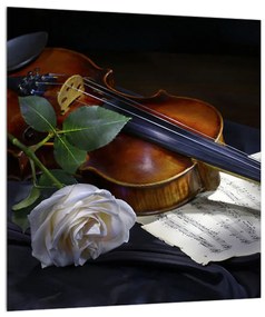 Obraz růže a houslí (30x30 cm)
