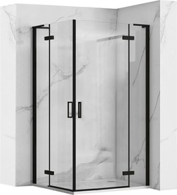Rea Hugo Double, 2-křídlý ​​sprchový kout 100 (dveře) x 90 (dveře) x 200 cm, 6mm čiré sklo, černý profil, KPL-45234