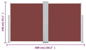 vidaXL Zatahovací boční markýza / zástěna hnědá 140 x 600 cm