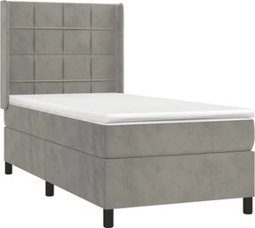 Box spring postel s matrací a LED světle šedá 100x200 cm samet 3139547