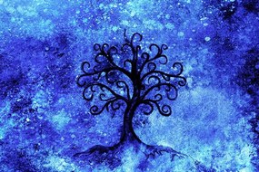 Tapeta strom života na modrém pozadí - 375x250 cm