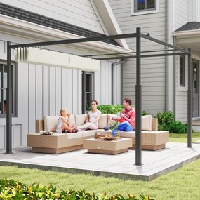Outsunny pergola cca 3x3m, kovová střecha na terasu, zahradní pavilon s nastavitelnou střechou, volně stojící, UV ochrana 30+, na terasu a zahradu, k…