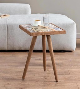 Odkládací příruční stolek RYAN 32x32 cm, masiv borovice, barva ořech, keramická deska