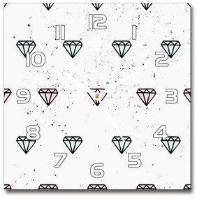 Wallmuralia Skleněné nástěnné hodiny čtverec Diamanty 30x30 cm