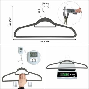 Věšáky na oblečení sametové, grafitové 100 ks
