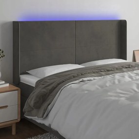 Čelo Postele S Led Modré Samet Tmavě šedá 203 x 16 x 118/128 cm