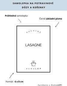LASAGNE  – průhledná samolepka na dózu, základní písmo, 6 x 8 cm | DomaLEP