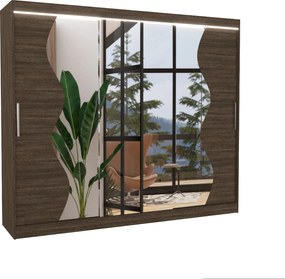 ADRK Furniture Posuvná skříň se zrcadlem a LED osvětlením SHARON 250 SW-SHA-CH-250+L-V397