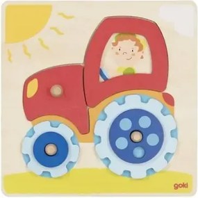 GOKI Dřevěné puzzle Traktor / 6 dílků / od 12 měsíců