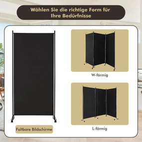 Costway 180 cm dělicí příčka na kolečkách Skládací zástěna s 3 volně