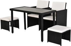 Outsunny polyratanový jídelní set 11 ks s polštáři černý, odolný proti povětrnostním vlivům a elegantní pro zahradu a terasu