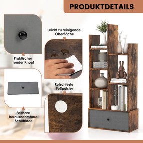 Costway 7-Tier otevřená knihovna se zásuvkou – 53 × 24 × 118 cm