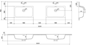 Mexen Otis, dvojité umyvadlo zapuštěné do desky 161 × 46,5 cm, černá matná, 25181671D