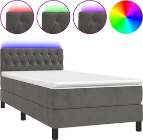 Box spring postel s matrací a LED tmavě šedá 100x200 cm samet 3134568