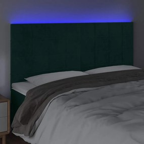 Čelo postele s LED tmavě zelená 160x5x118/128 cm samet 3122481