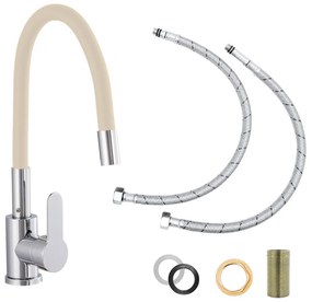 Gamma Flex 2000, stojánková dřezová baterie s flexibilním ramenem, béžová-chromová, GMA-BFX-2000B