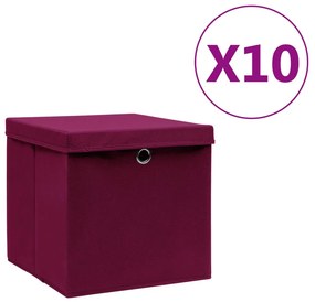 Úložné boxy s víky 10 ks 28 x 28 x 28 cm tmavě červené 325202