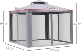 Zahradní altán Outsunny 3x3m se 4 bočními stěnami odolný proti povětrnostním vlivům z kovu a polyesteru ve světle šedé barvě pro zahradu a akce |