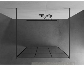 Mexen Kioto, sprchová zástěna Walk-In 100 x 200 cm, 8mm čiré sklo černý vzor, ​​grafitový profil, 800-100-002-95-77