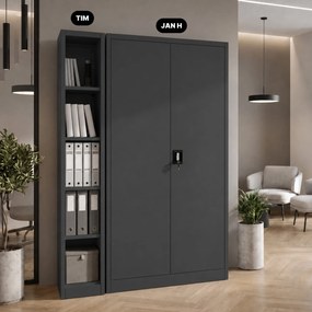 Úzký kovový archivační regál na dokumenty antracitový, 250x1950x600 mm: TIM