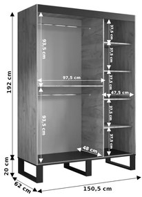 Šatní skříň 150 cm Lennox T3 (dub craft zlatý + černá). 1063570