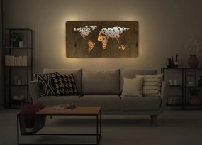 Li-Go "Mapa světa" světelný obraz s baterií 120x60cm varianta: ovládání na obraze včetně dálkového ovladače, provedení: dub